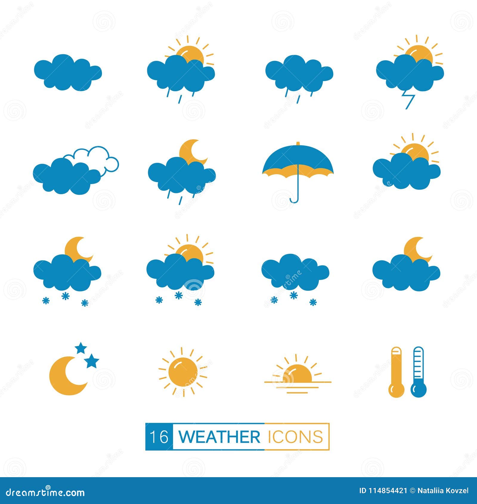 Vector Collection of Linear Flat Weather Icons in Blue and Orange ...