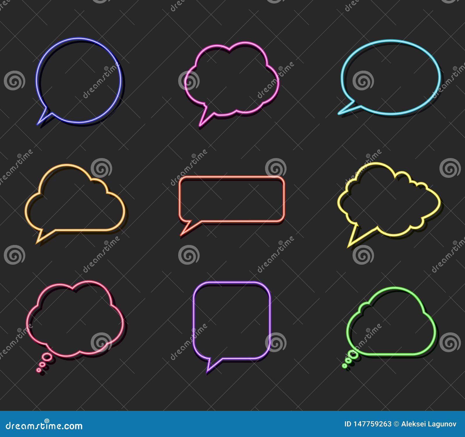 Vector Collection of Luminous Neon Talk Bubbles, Different Shapes ...