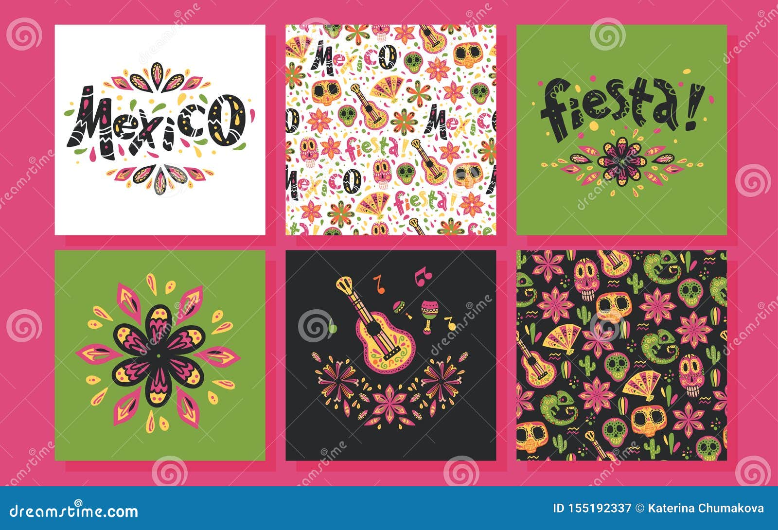 Vector Collection Of Mexico Hand Drawn Style Cards With Traditional ...