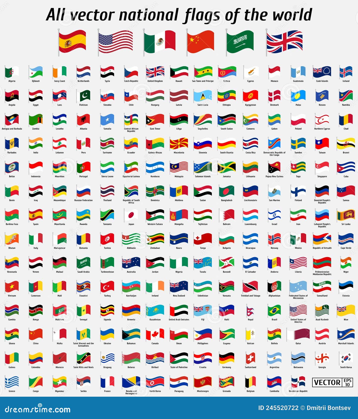 Vector Collection of 208 National Pole Flags of the World Stock Vector ...