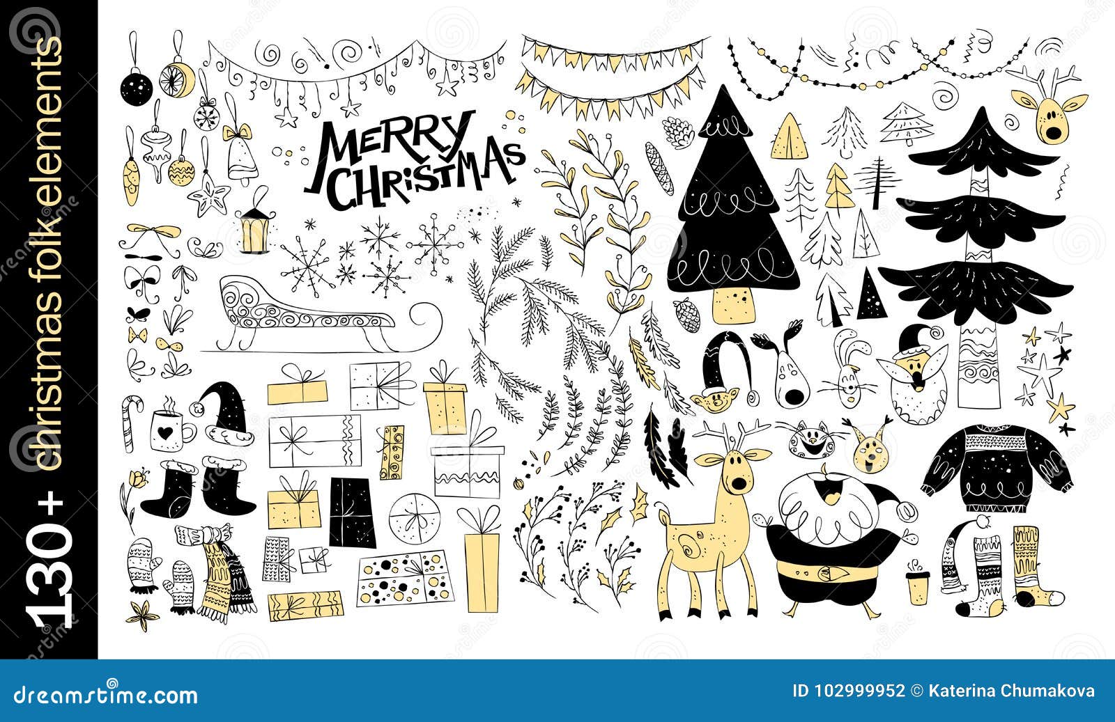 Vector Collection of Native Christmas Design Elements Isolated on White ...