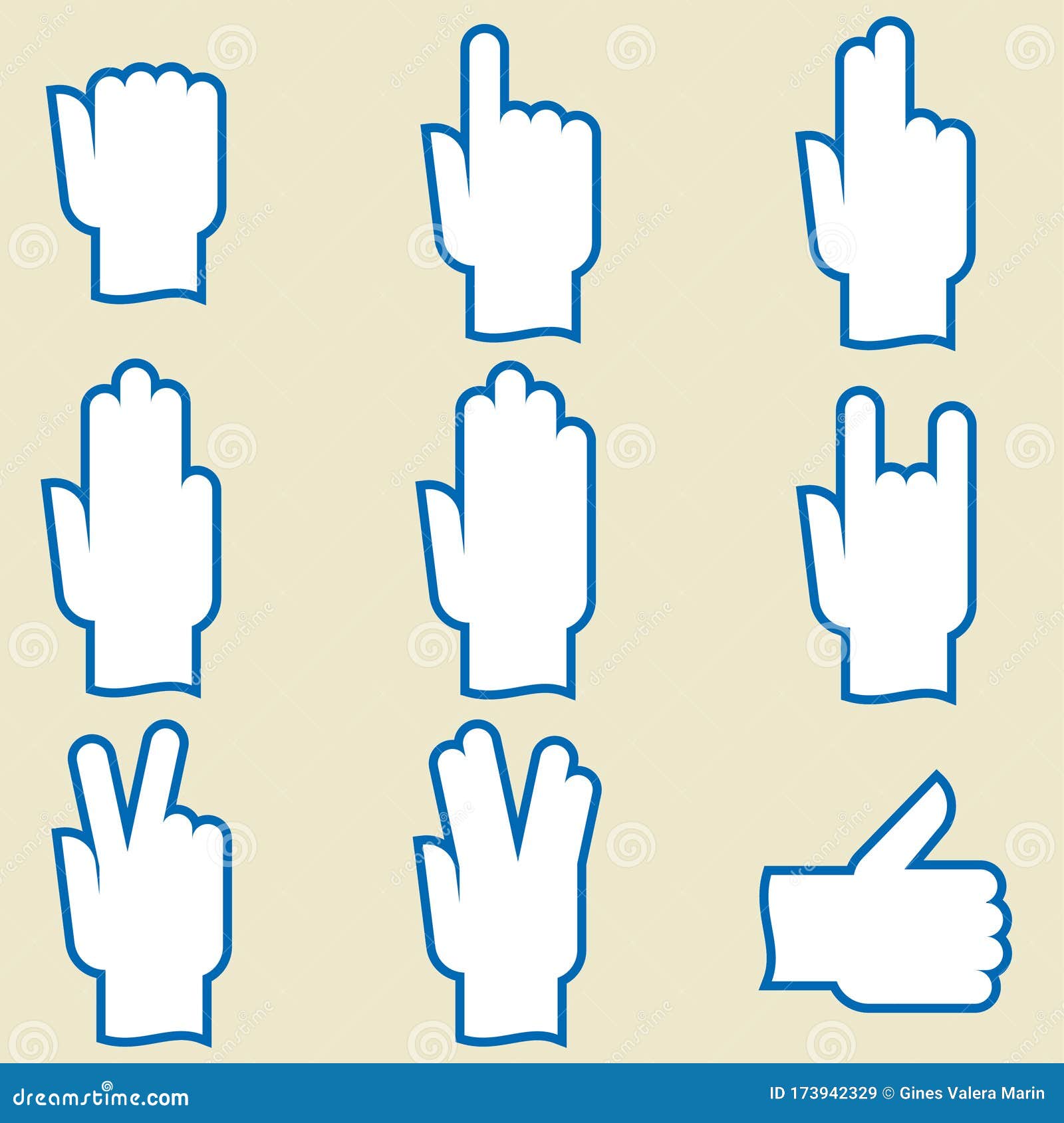 Vector Collection of Nine Hands in Different Positions. Stock Vector ...