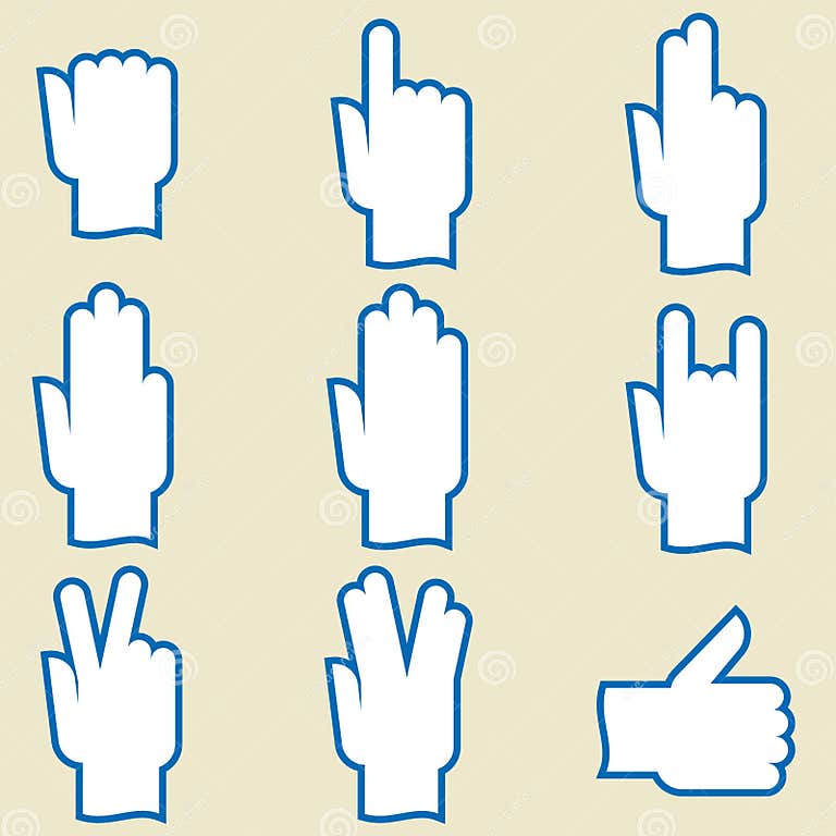 Vector Collection of Nine Hands in Different Positions. Stock Vector ...