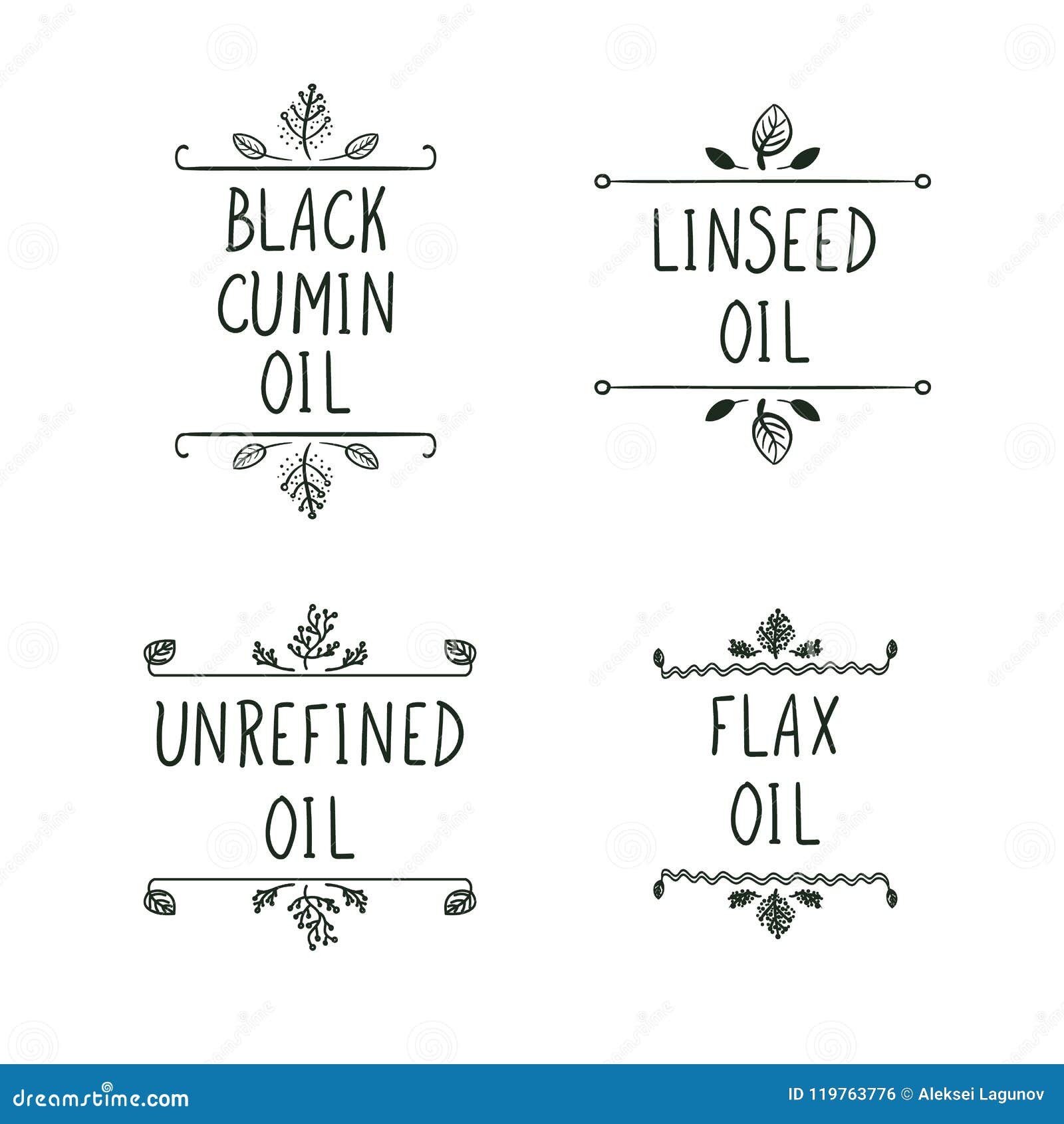 Vector Collection of Oil Tags, Cold Pressed Unrefined Different Oil ...
