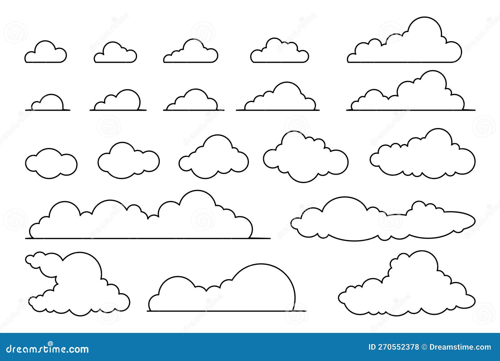 Vector Collection of Outline Clouds of Different Shapes and Sizes ...
