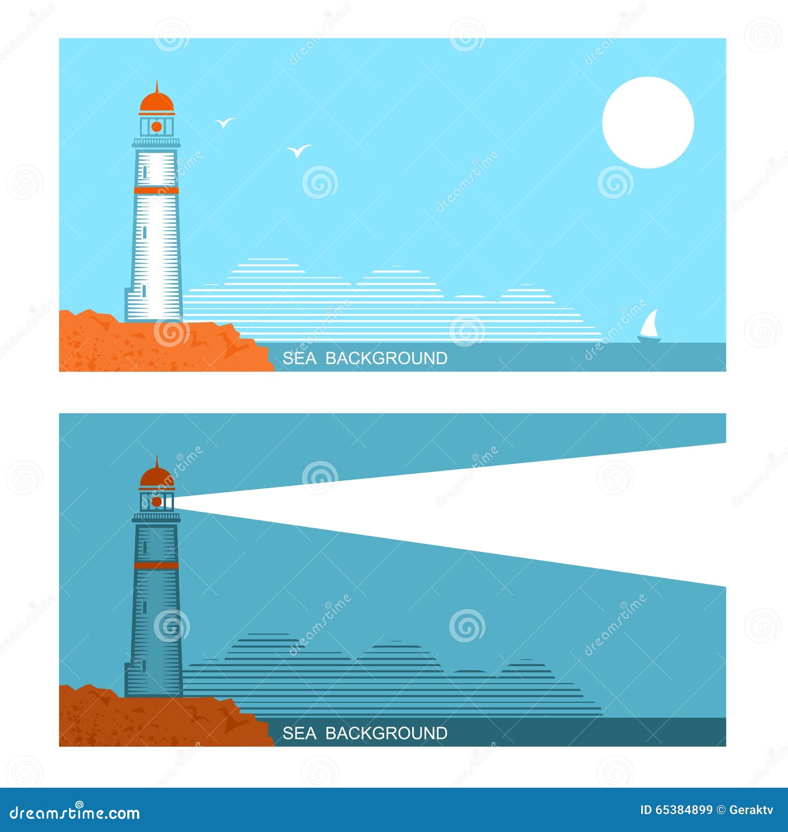 Vector Collection Set of Banners about Lighthouse in Blue Sea Stock ...