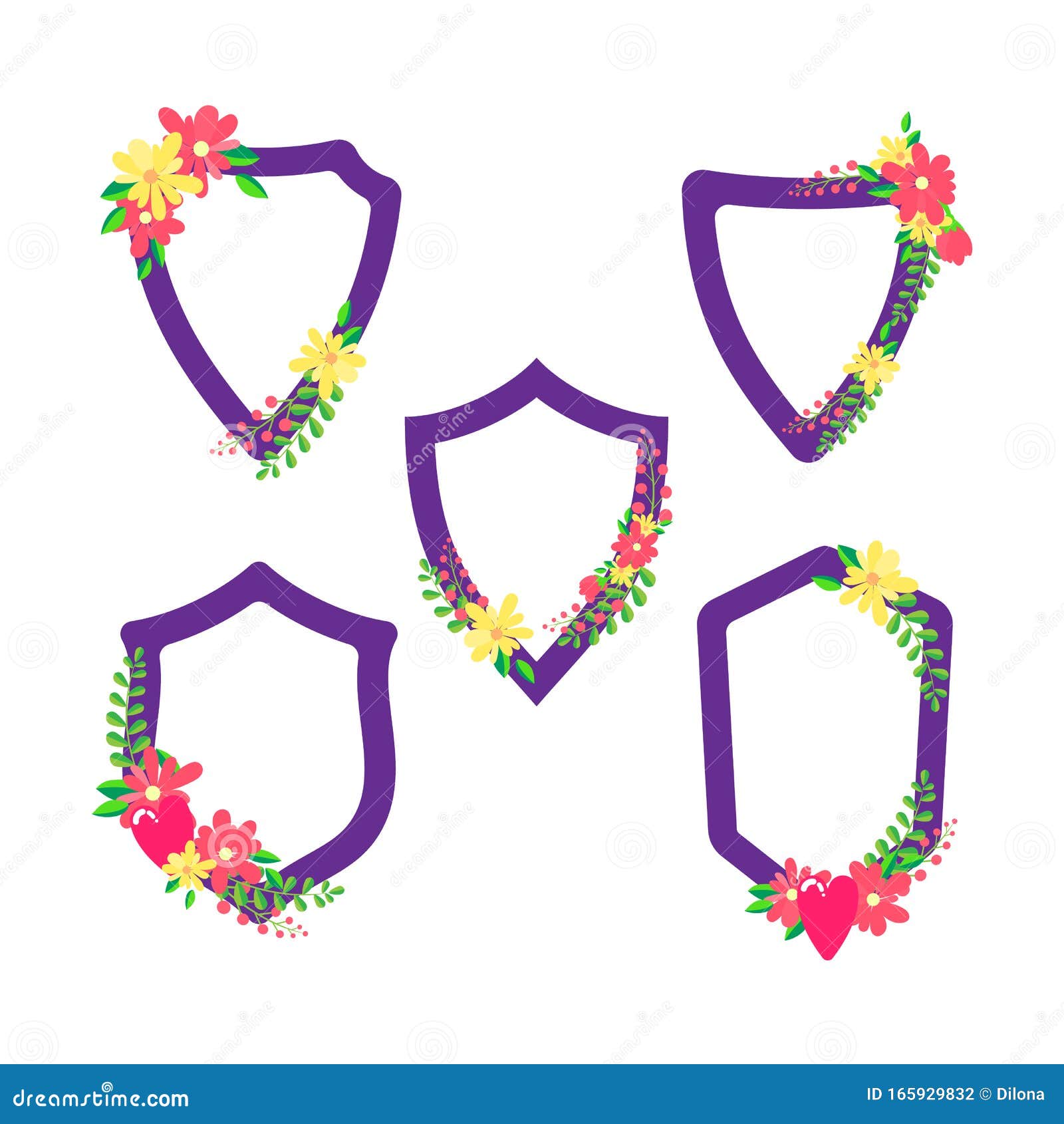 Vector Collection of Shields with Flowers for a Wedding Invitation in ...