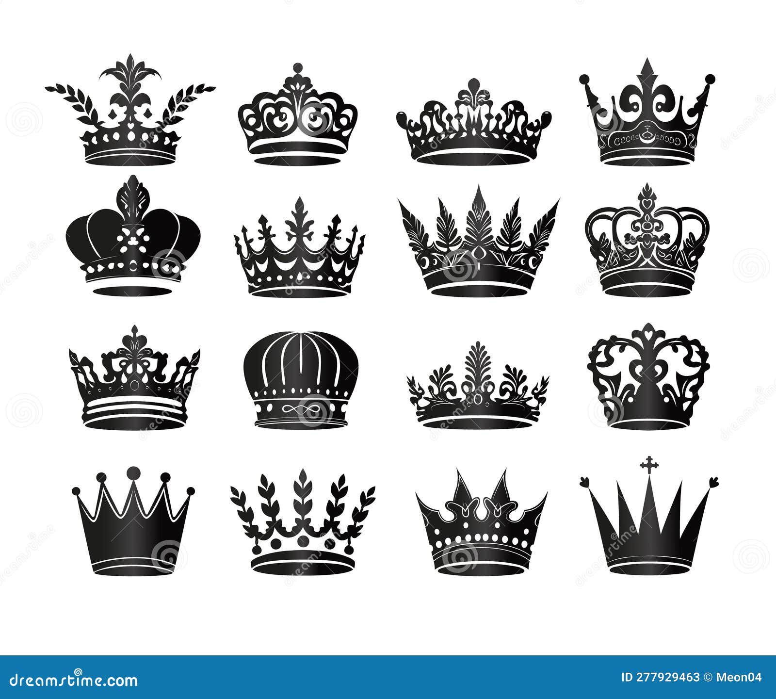 Vector Collection of Simple Black Crowns Isolated. Royalty Crowns Set ...