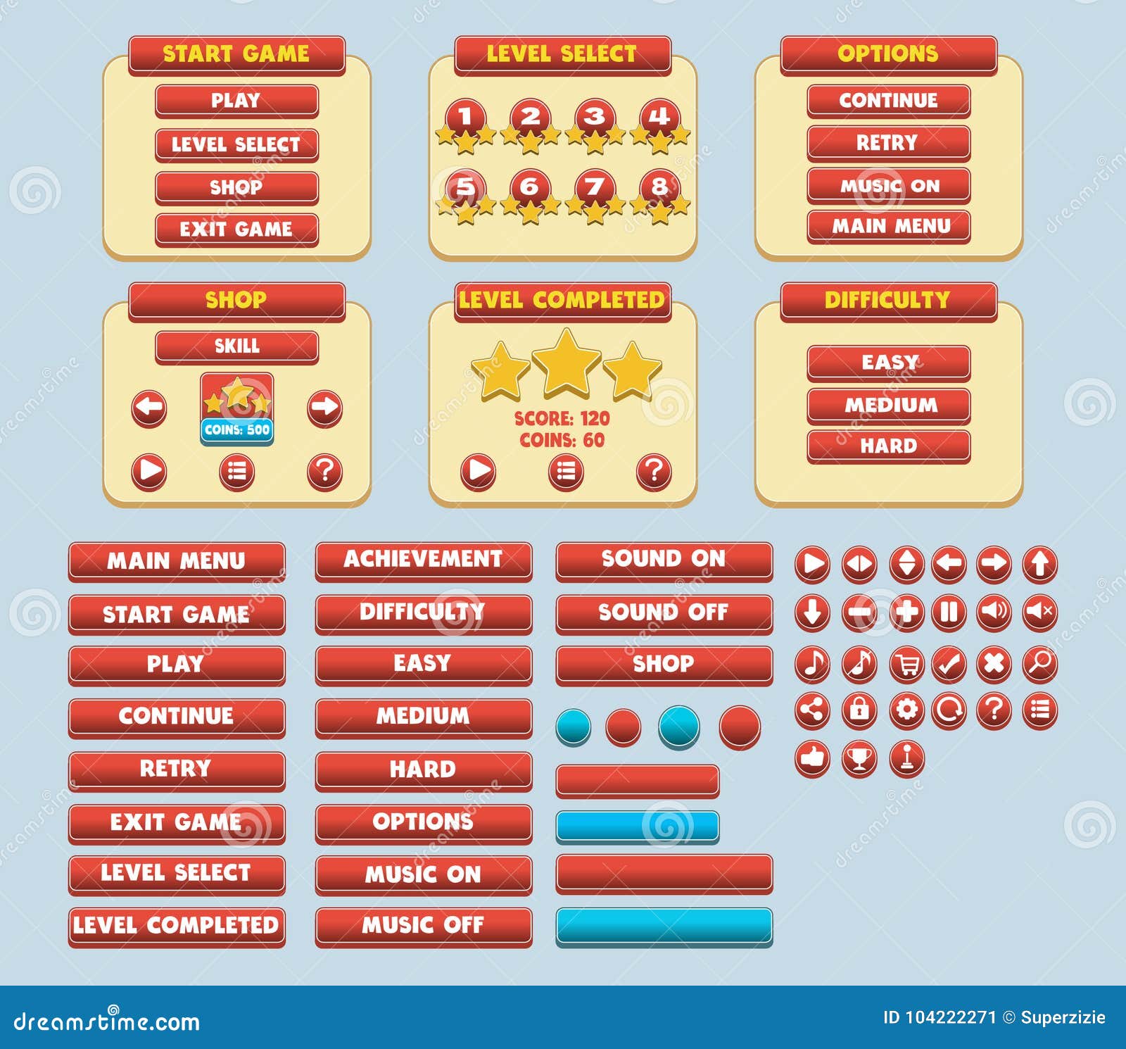 Game Simple Flat GUI Pack stock vector. Illustration of concept - 104222271