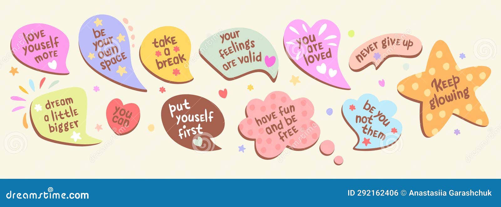 Vector Collection of Speech Bubbles with Affirmation. Self Love and ...
