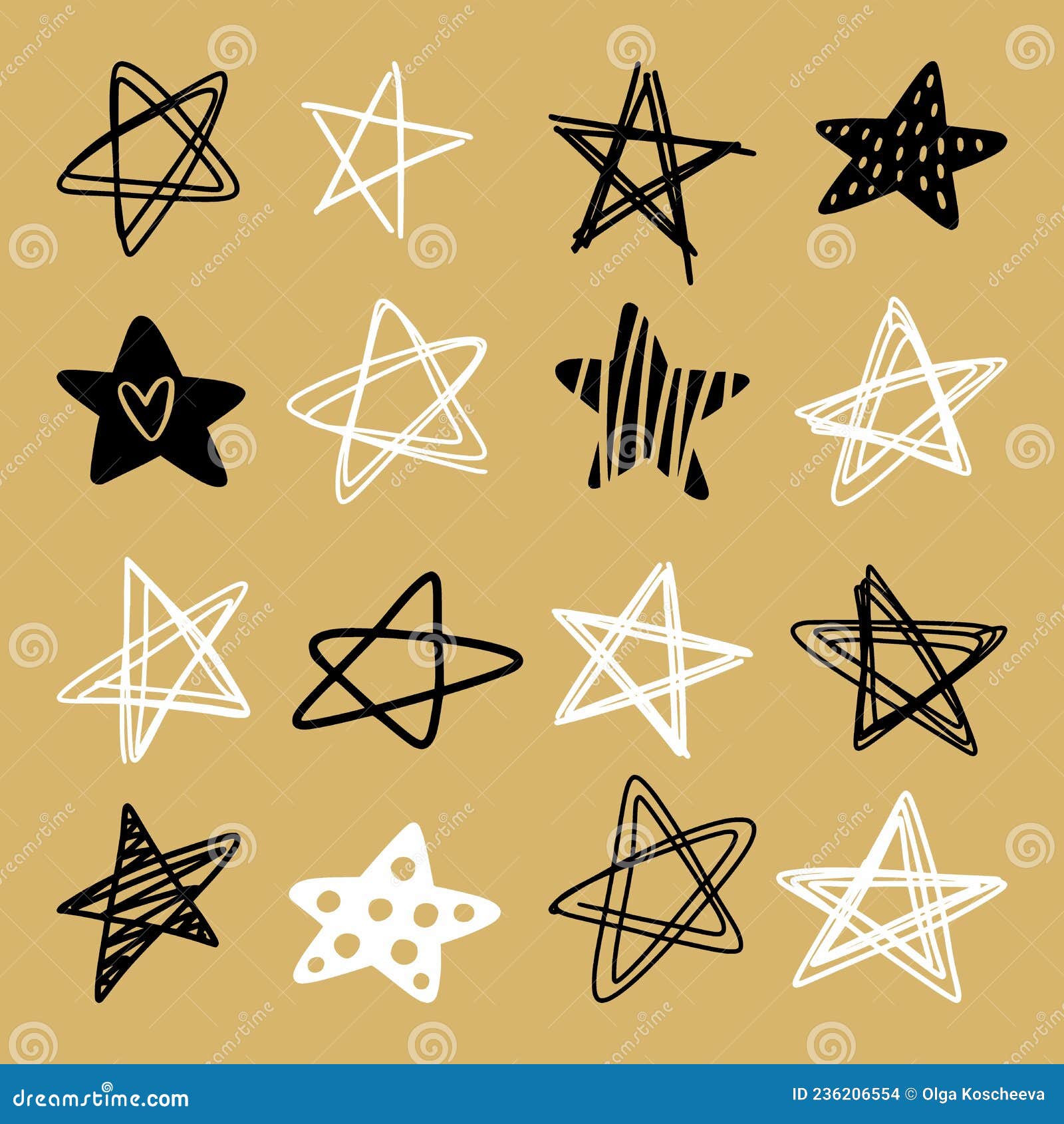 Vector Collection of Stars Drawn by Hand Stock Vector - Illustration of ...