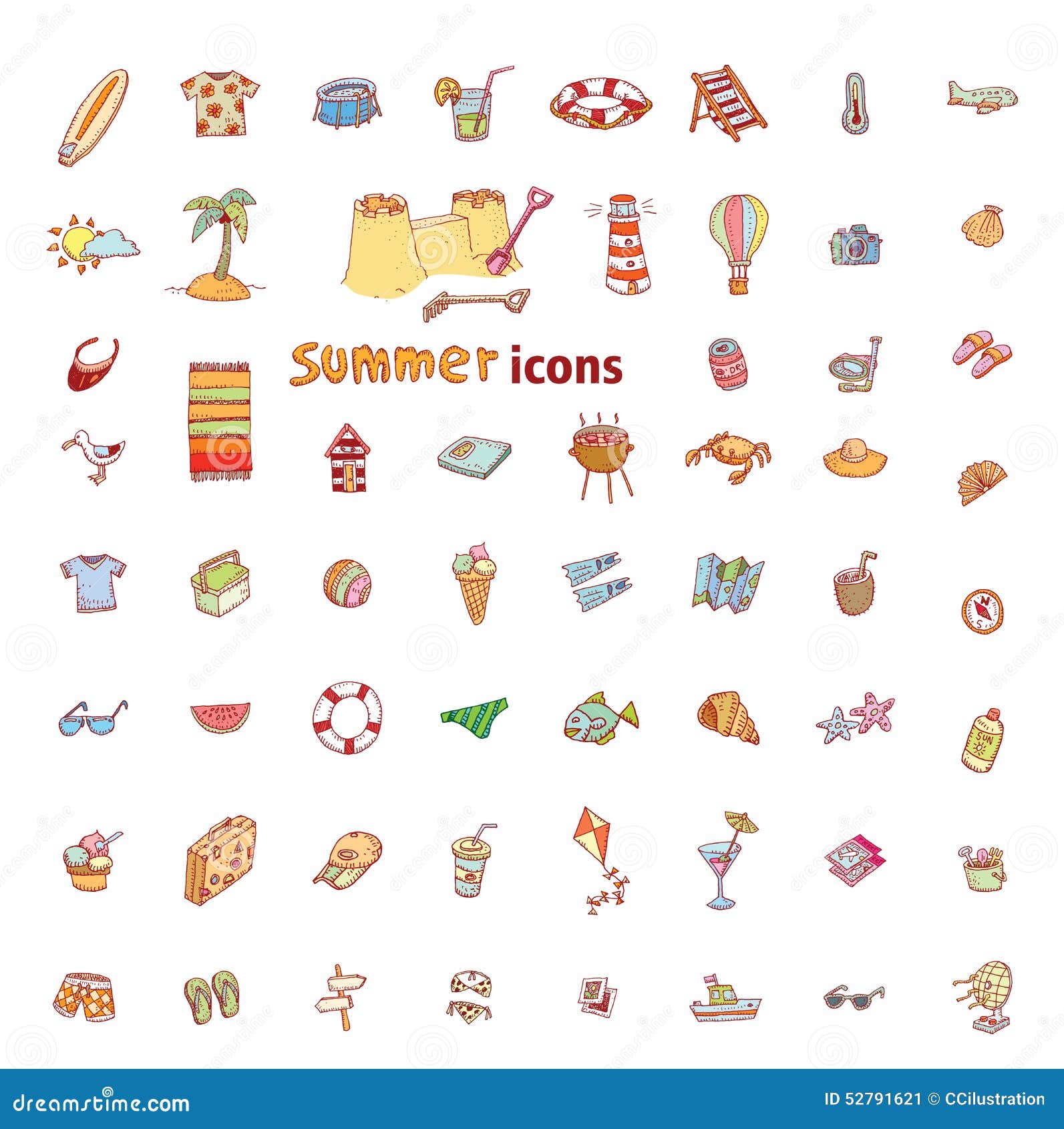 Collection Of Summer Symbols Vector Illustration | CartoonDealer.com ...