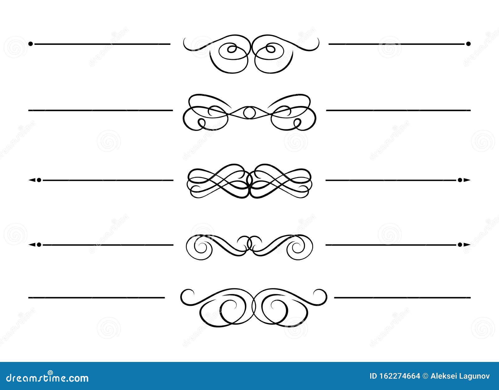 Vector Collection of Swirl Filigree Divider Lines, Design Elements ...
