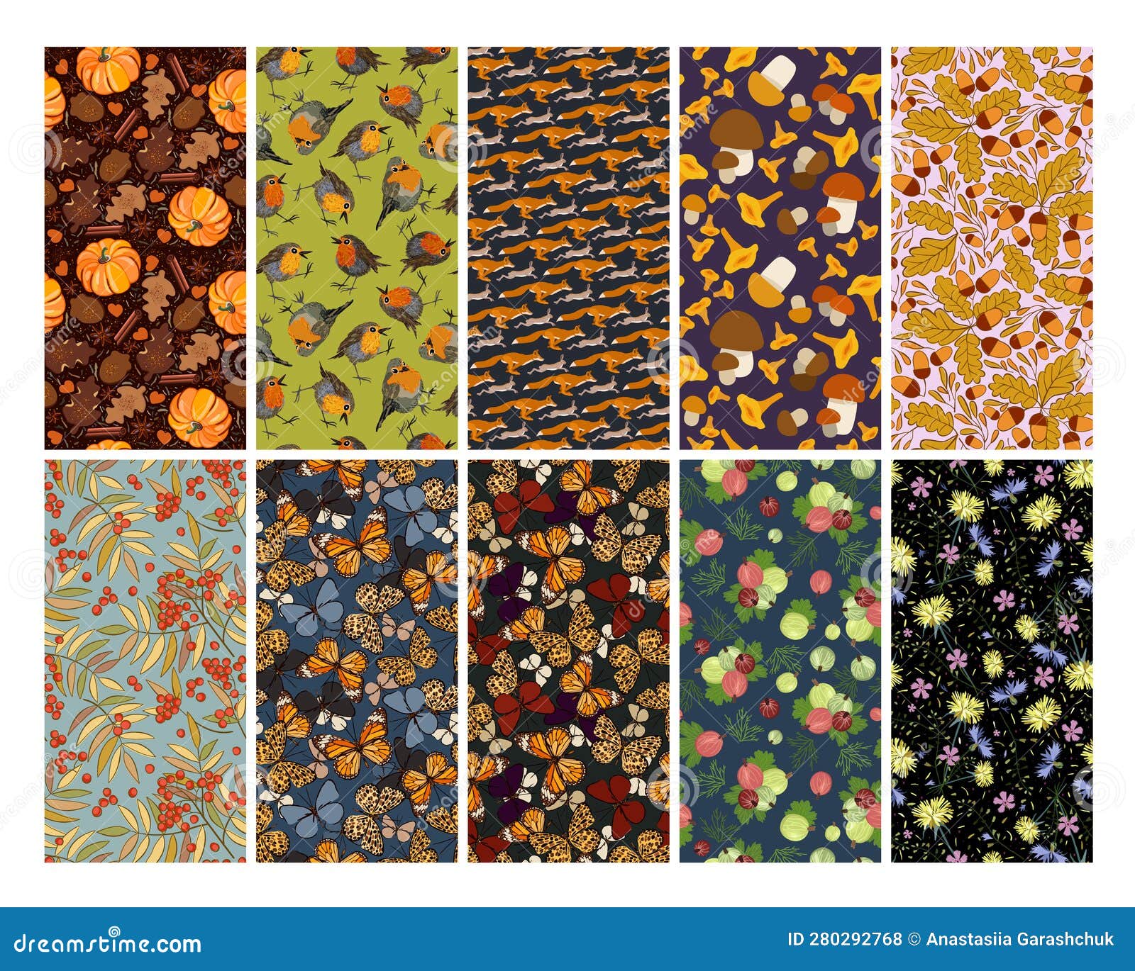 Vector Collection of Ten Seamless Natural Patterns with Plants and ...