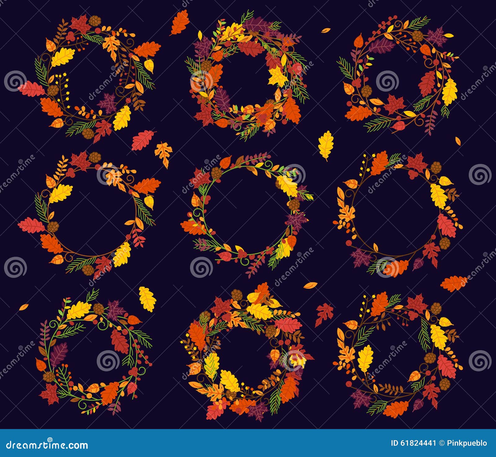 Vector Collection of Thanksgiving, Autumn or Fall Themed Wreaths Stock ...