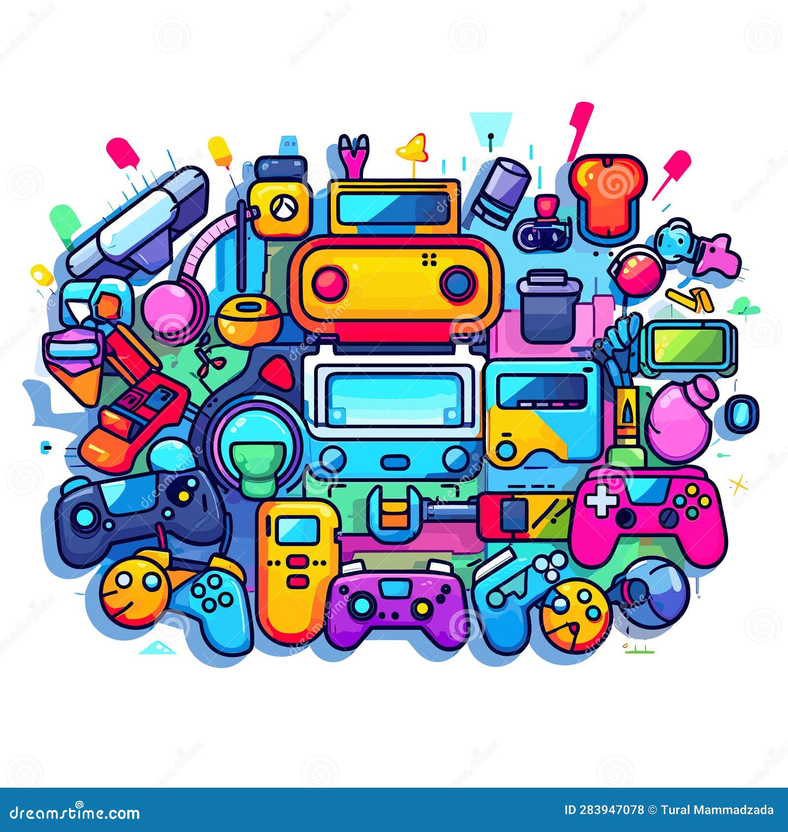 Vector of a Collection of Various Objects Arranged Together in a Flat ...
