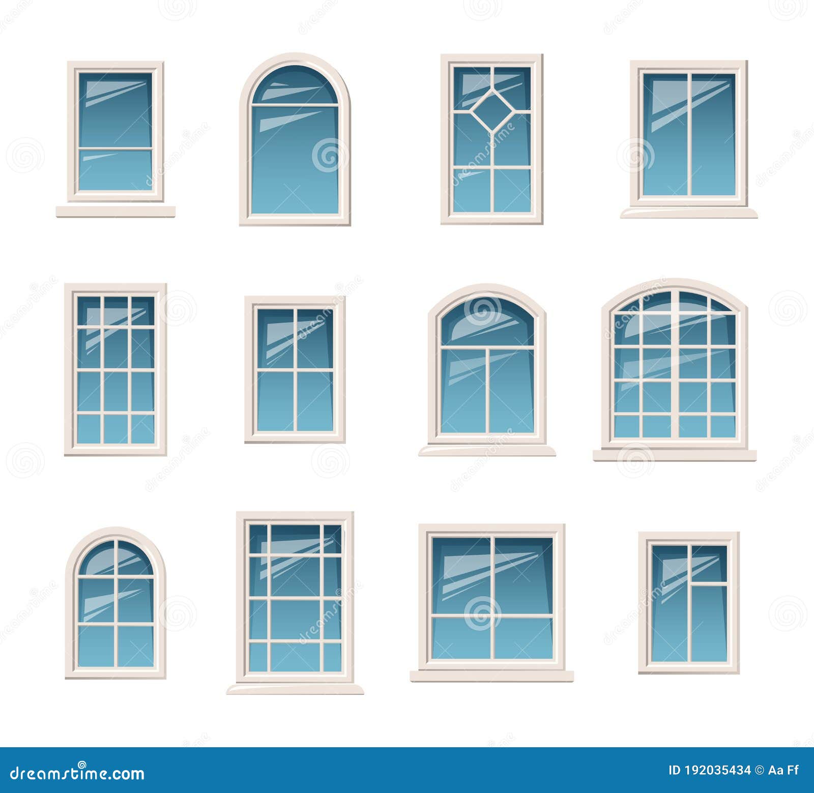 Vector Collection of Various White Windows. Various Types Plastic ...