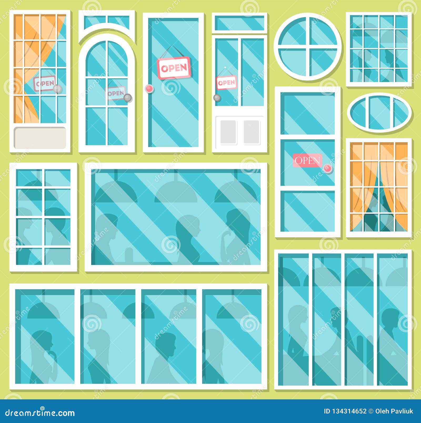 Various Windows Types Set Vector Flat Illustration. Collection Plastic ...