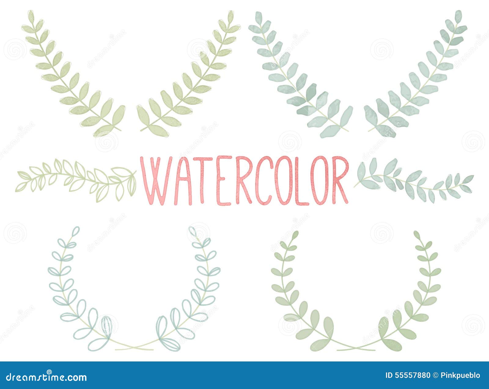 Watercolor Laurels Wreath Set Floral Frame Vintage Cartoon Vector