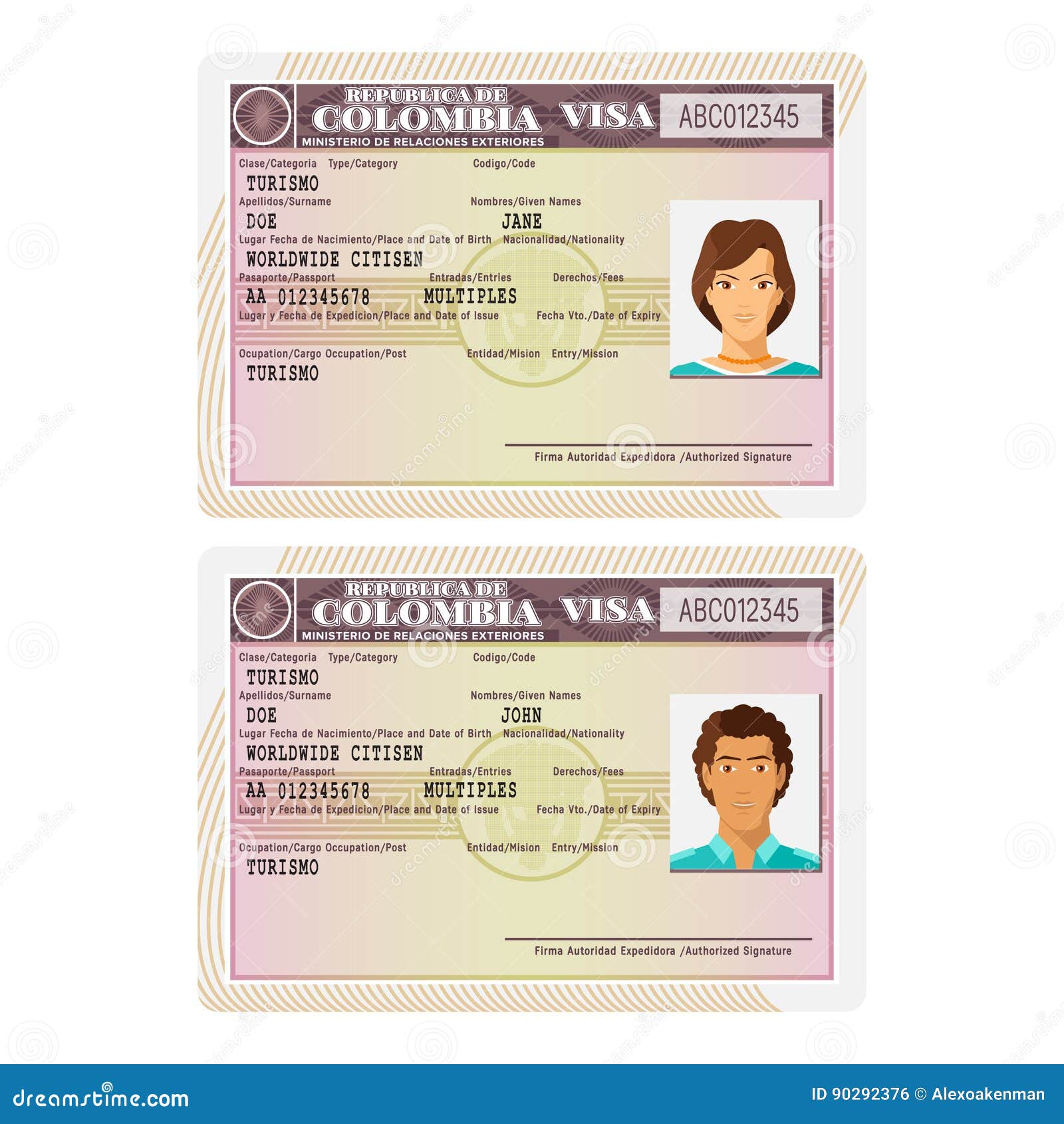 Vector Colombia Passport Visa Sticker Template in Flat Style Stock ...