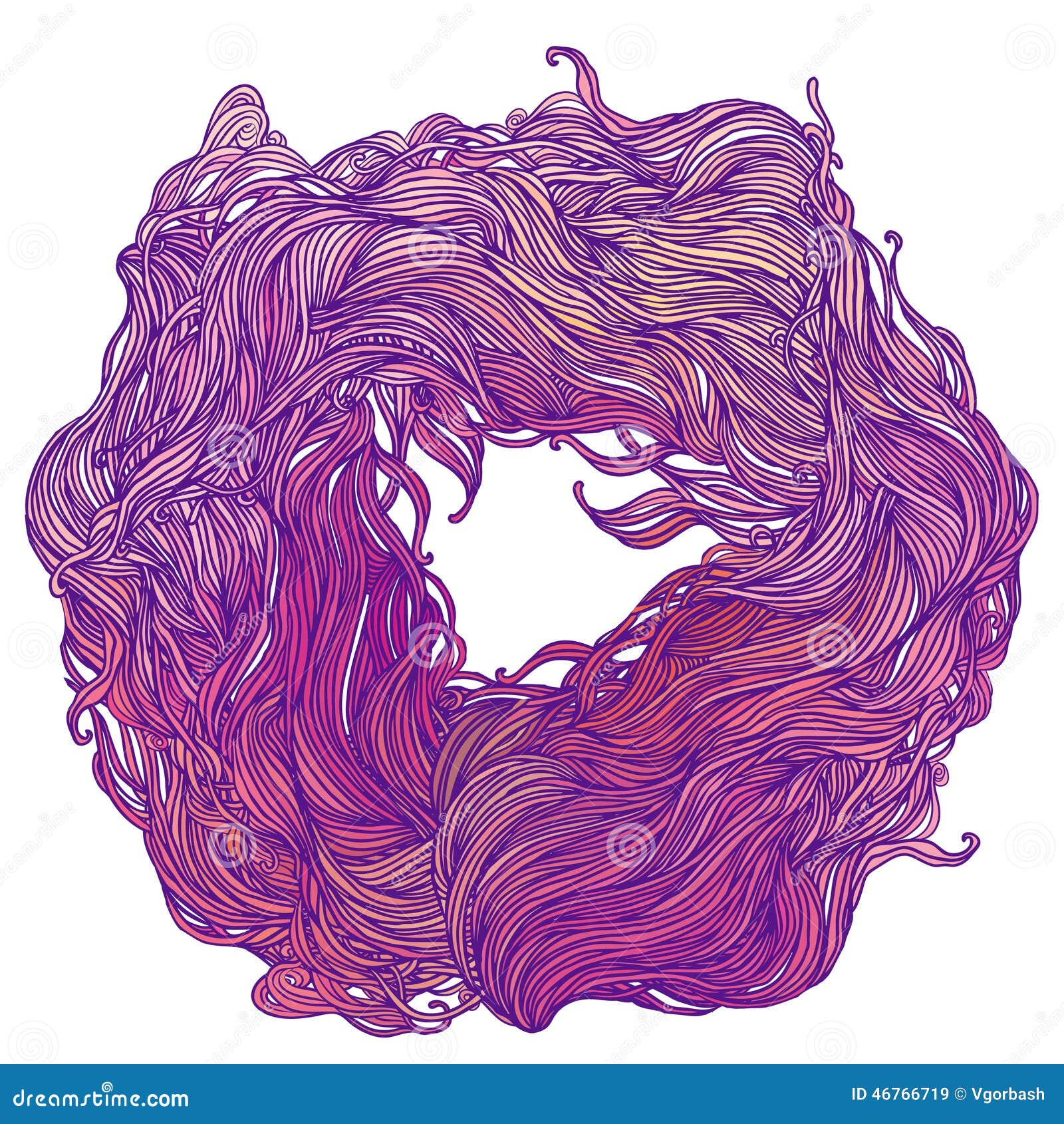 Vector Color Abstract Hand-drawn Hair Pattern Frame with Waves a Stock ...