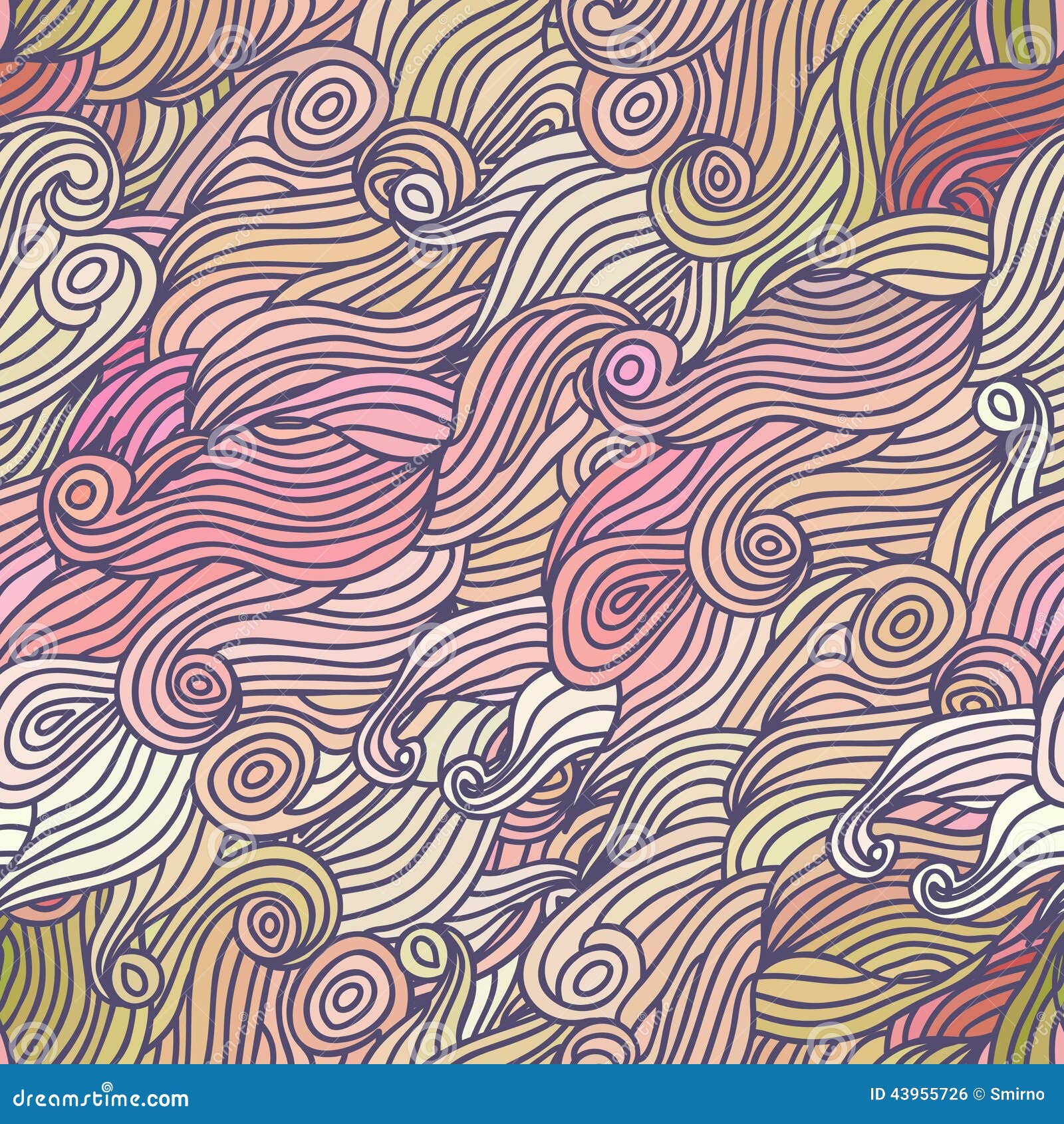 Vector Color Abstract Hand-drawn Hair Pattern with Waves and Clouds ...