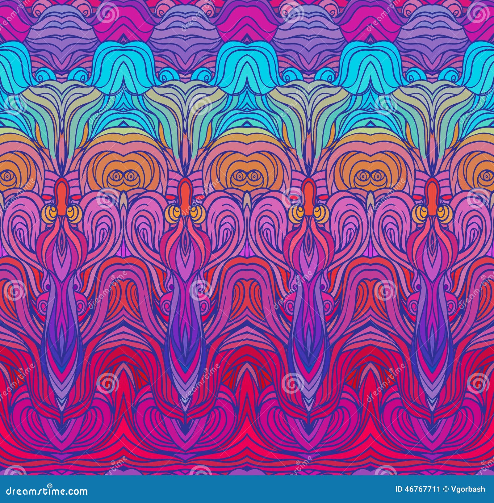 Vector Color Abstract Hand-drawn Hair Pattern with Waves and Clouds ...