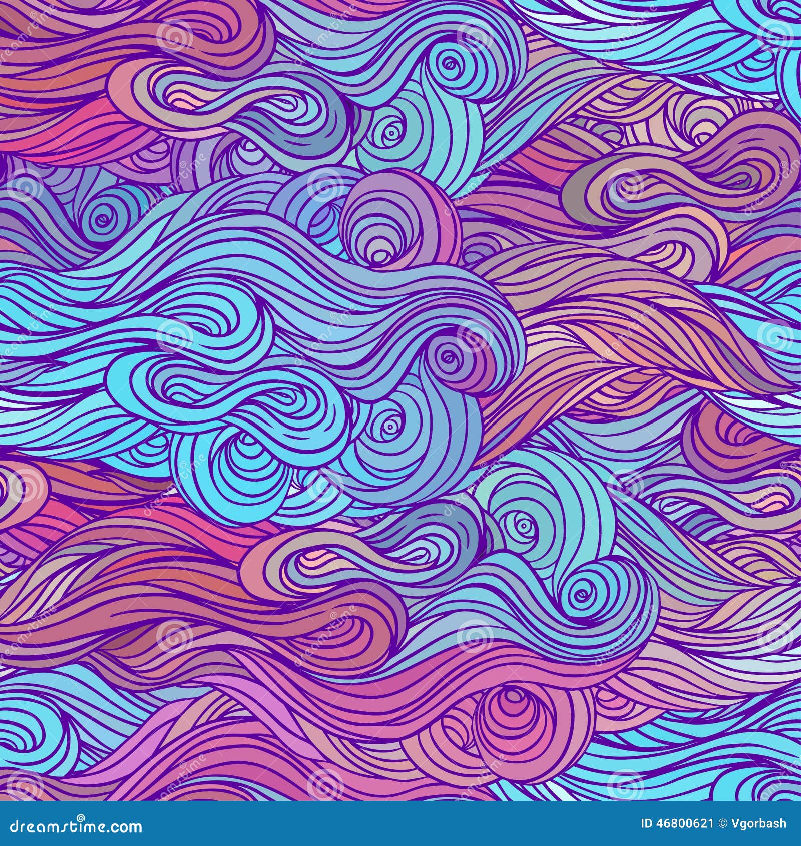 Vector Color Abstract Hand-drawn Hair Pattern with Waves and Clouds ...
