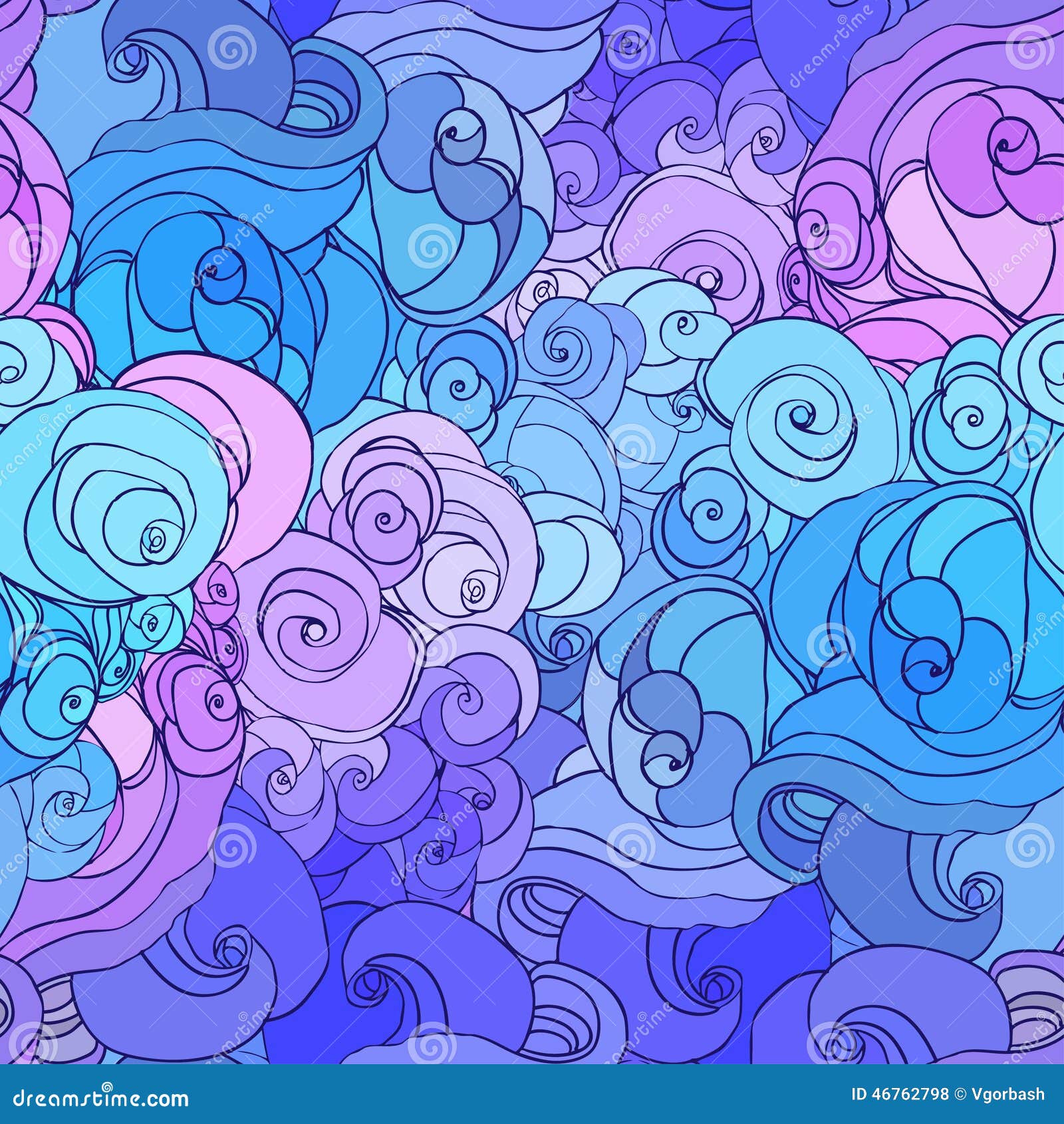 Vector Color Abstract Hand-drawn Hair Pattern with Waves and Clouds ...