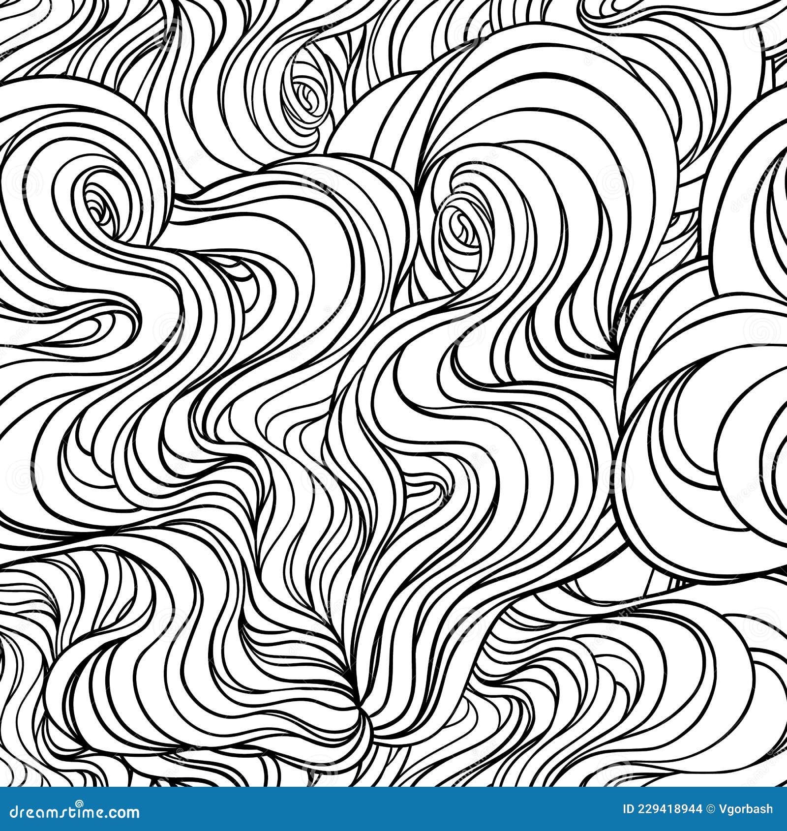 Vector Color Abstract Hand-drawn Hair Pattern with Waves and Clouds ...