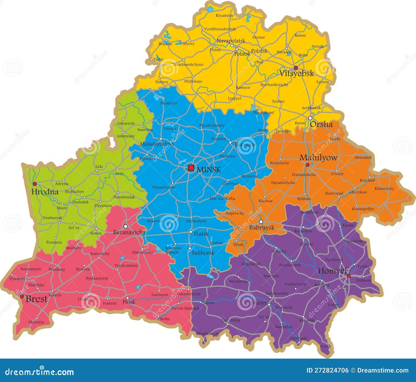 Vector Color Administrative Map of the Republic of Belarus. Stock ...