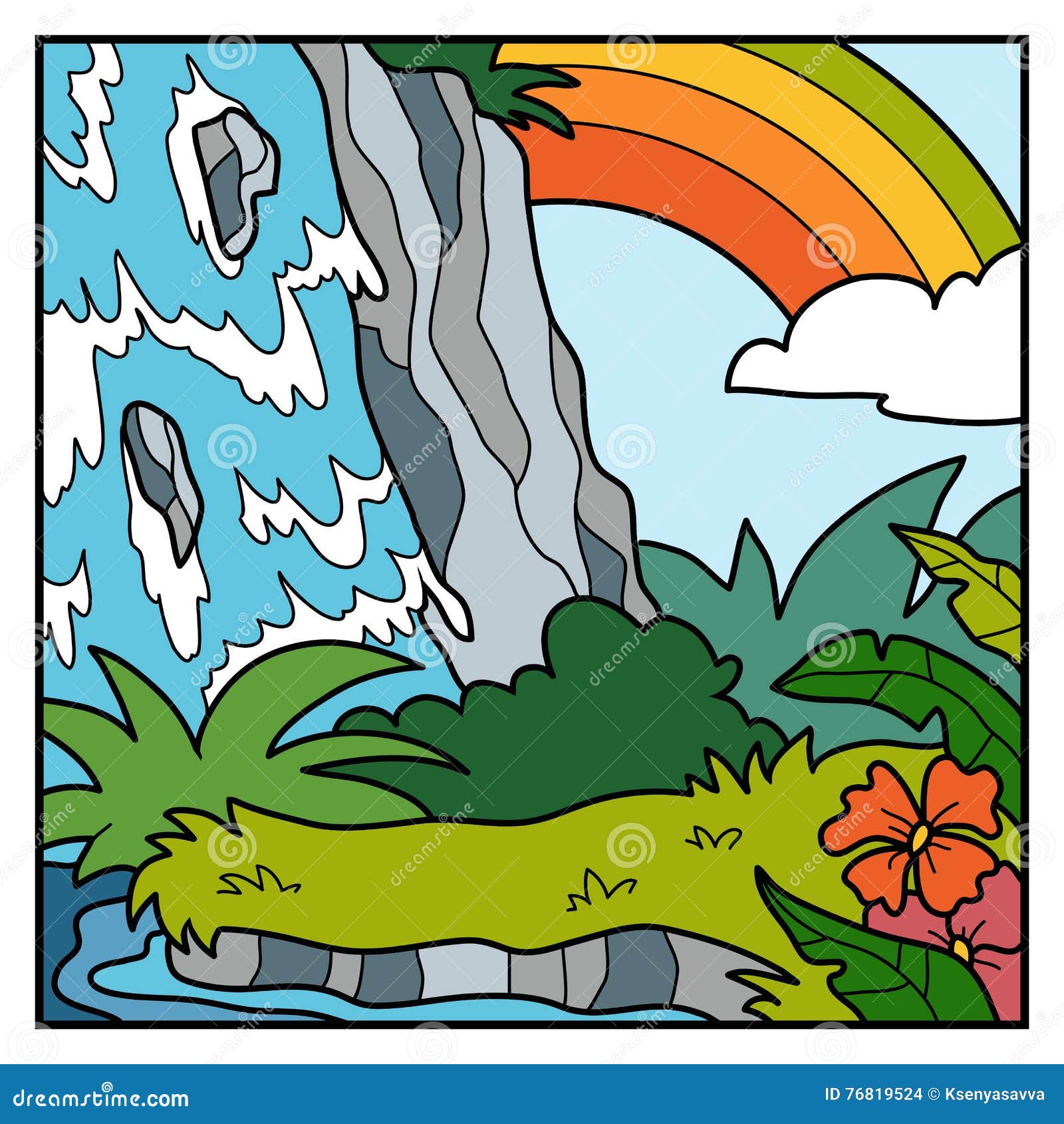 Vector Color Background with a Rainbow and a Waterfall Stock Vector ...