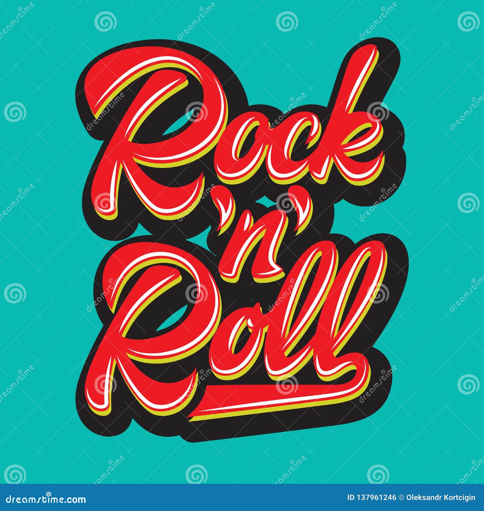 Vector Color Calligraphic Inscription Rock and Roll. Lettering Stock ...