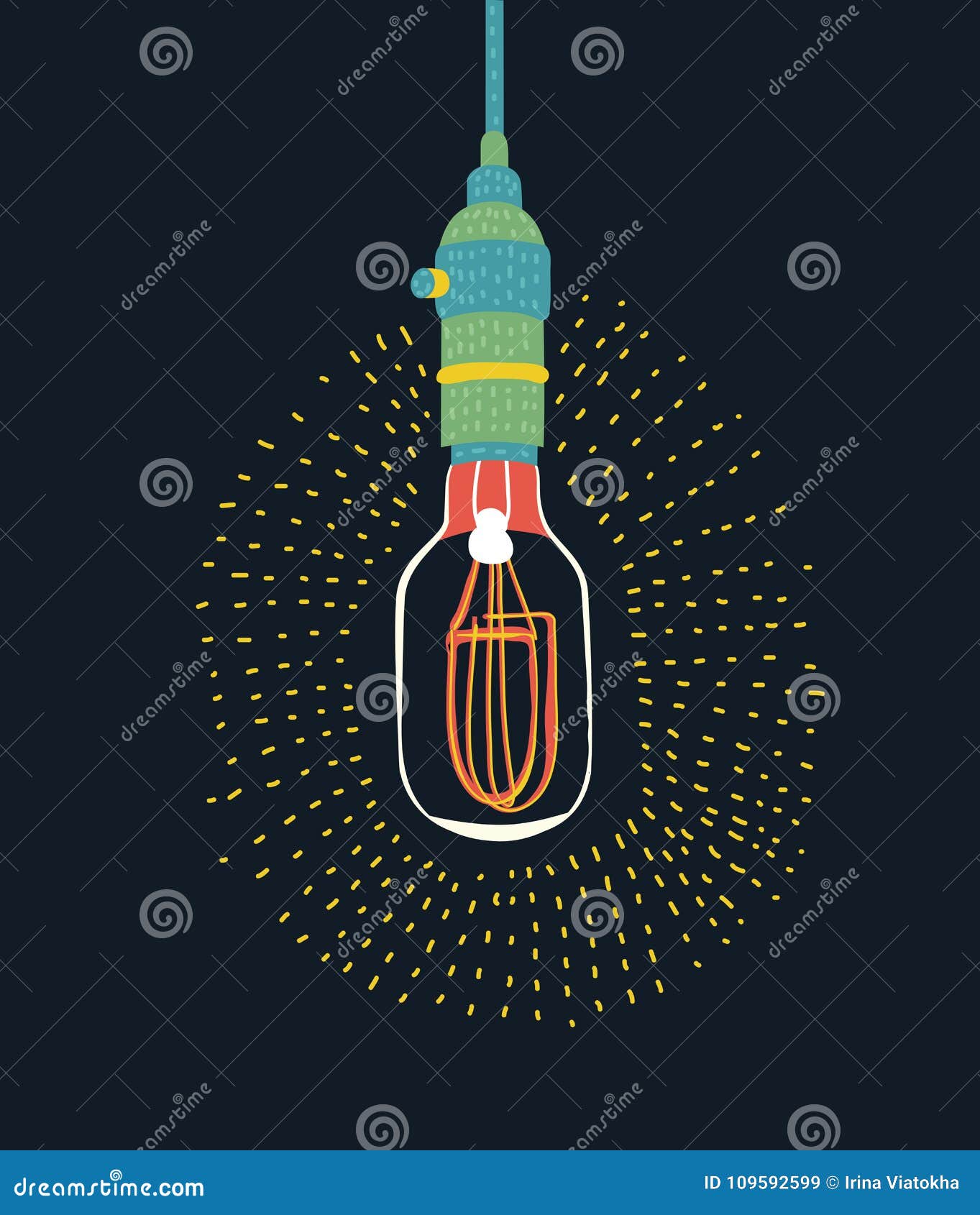 Edison Light Bulb on Dark, Vector Design Element Stock Vector ...