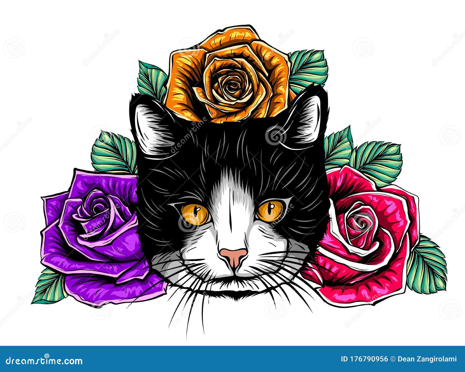 Vector Color Cat Roses Illustration Design Art Stock Vector ...