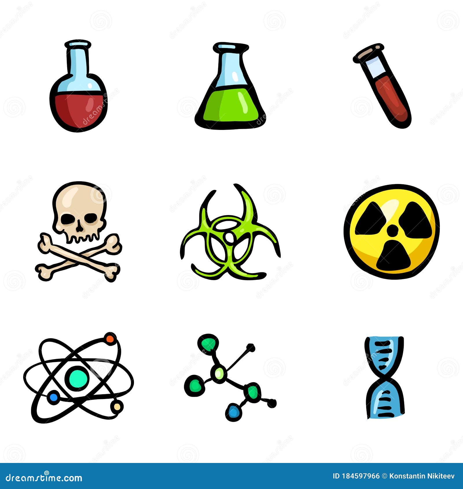 Vector Color Doodle Chemistry Icons Stock Vector - Illustration of hand ...