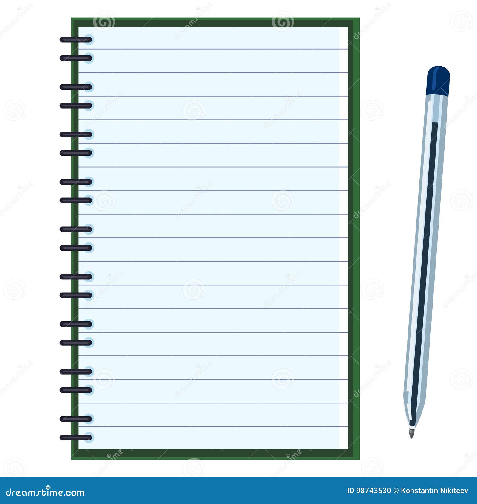 Open Lined Realistic Notepad Notebook With Spiral, Pencil, Eraser Is On ...