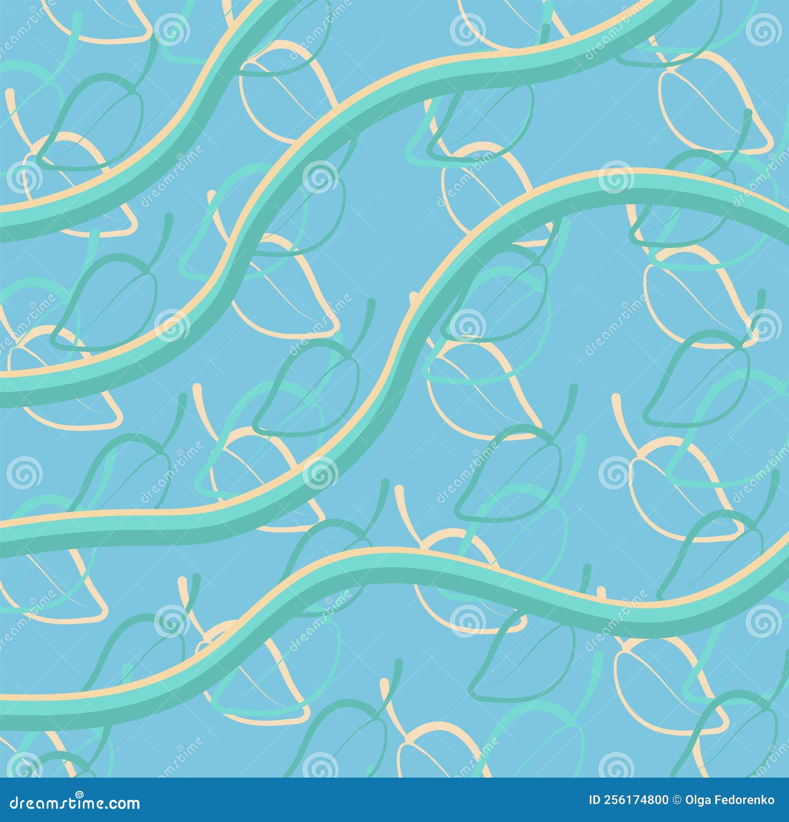 Vector Color Hand Drawing Abstract Waves On A Sea Background With