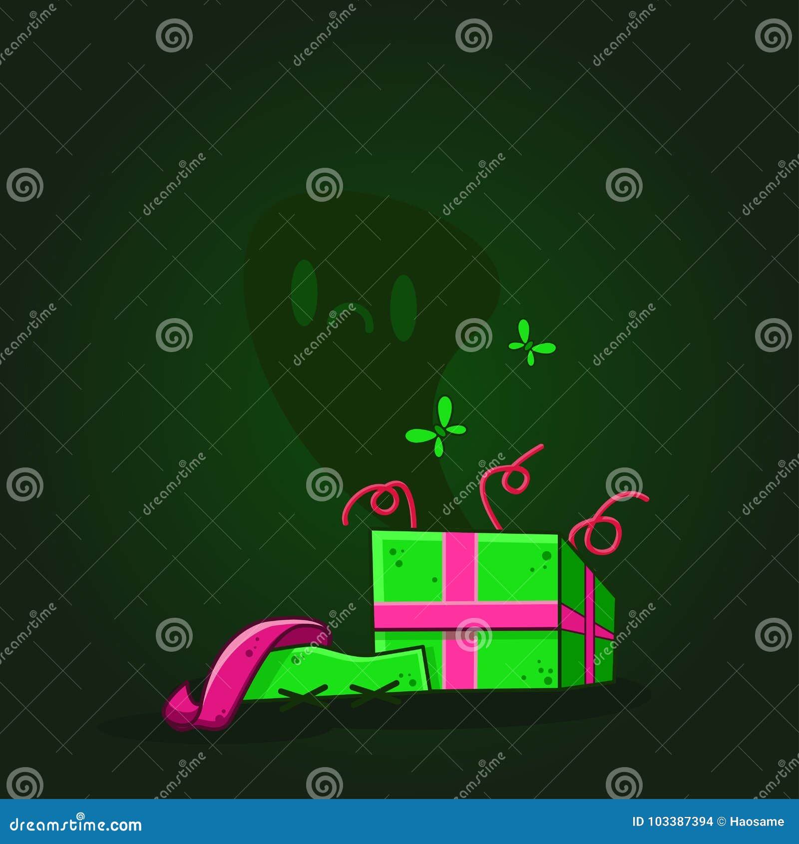 Vector Color Illustration of Cartoon Dead Gift Box on Dark Background ...