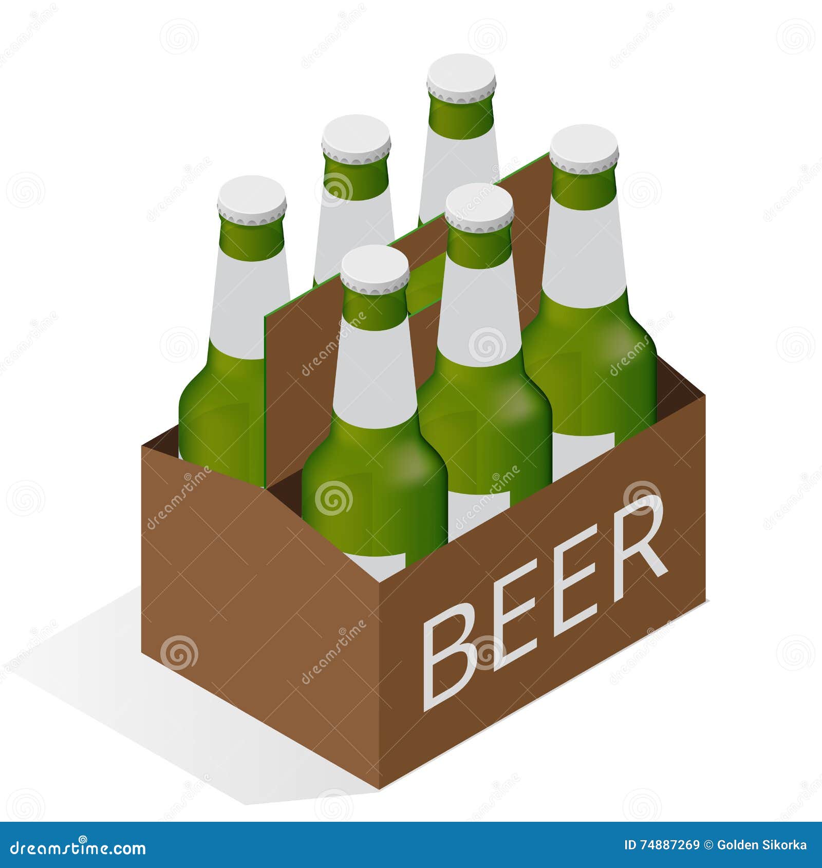 Vector Color Isometric Icon with Case of Beer with Six Beer Bottles ...