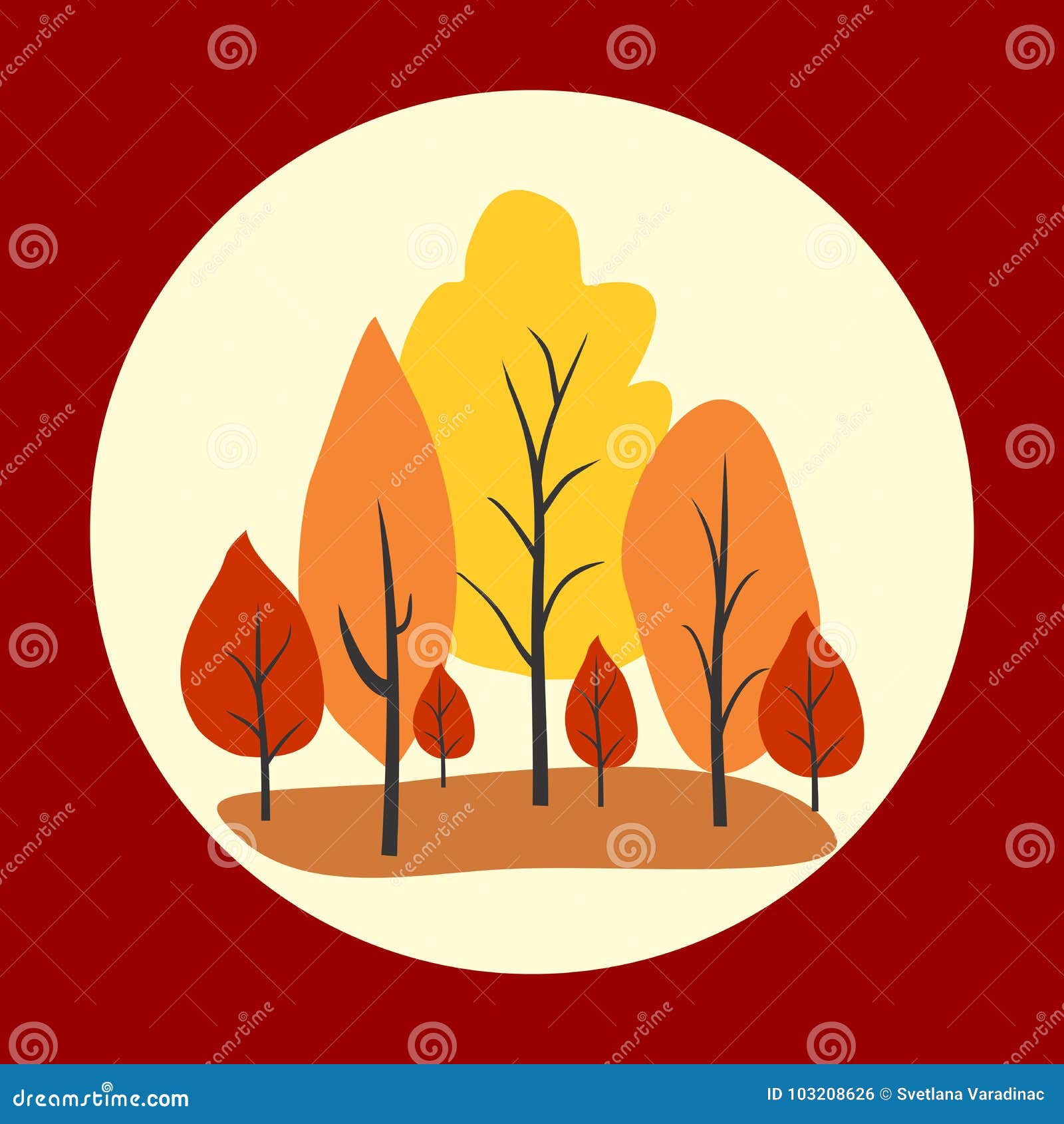 Autumn Trees in Circle. Vector Illustration. Stock Vector ...