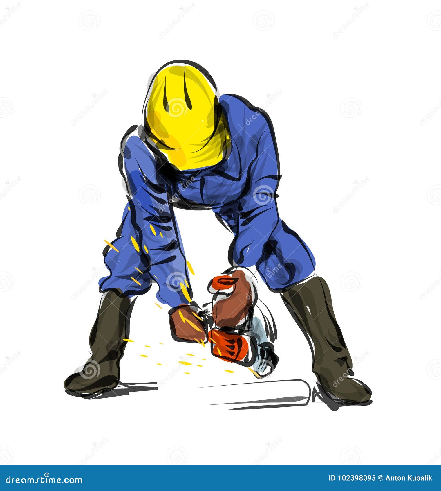 Vector Color Line Sketch Construction Worker Stock Vector ...