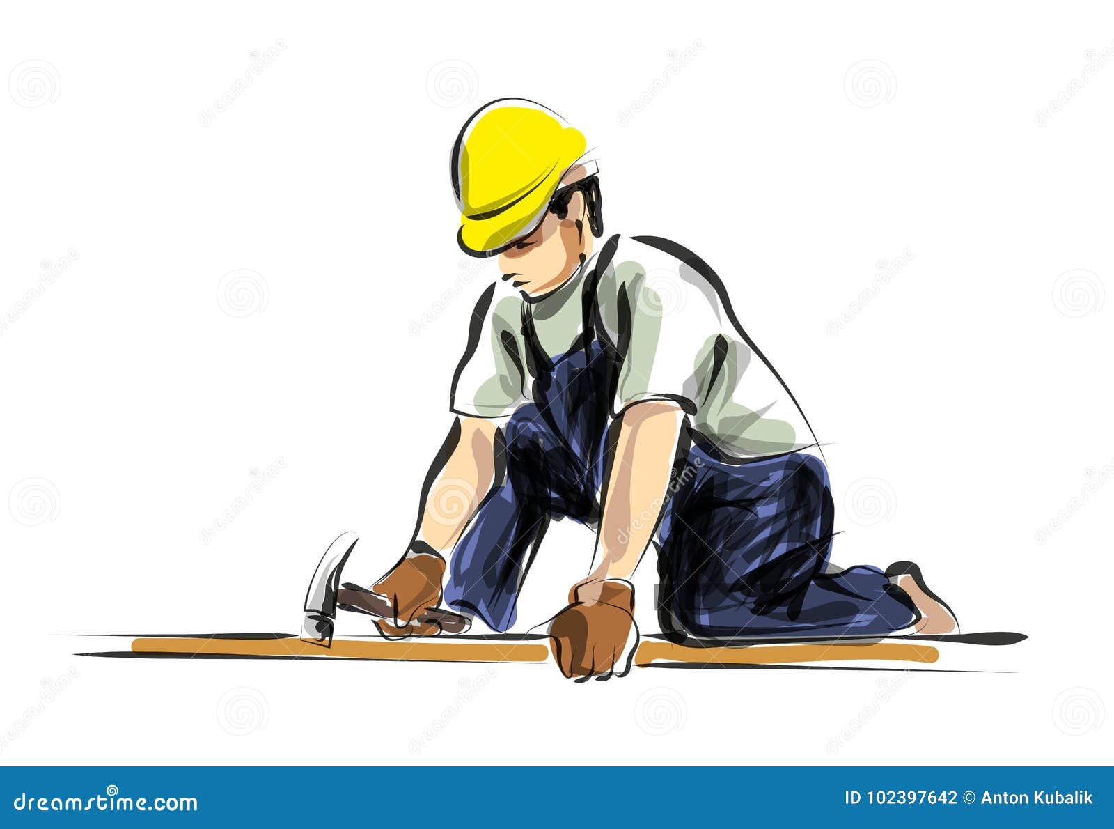 Vector Color Line Sketch Worker Stock Vector - Illustration of ...