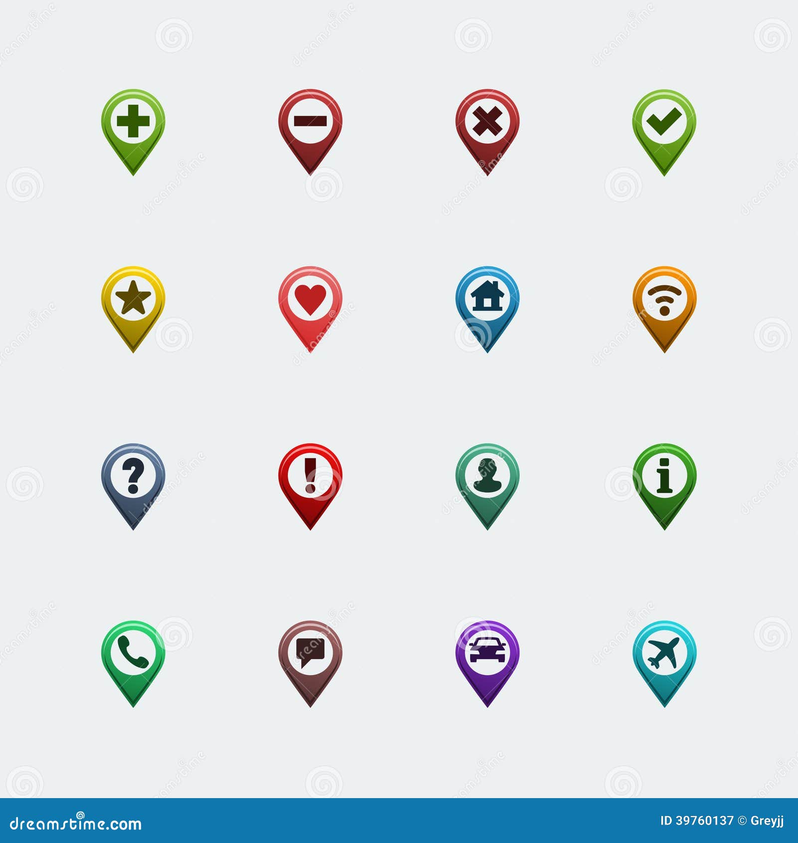 Vector Color Map Pins Icons Set Stock Vector - Illustration of heart ...