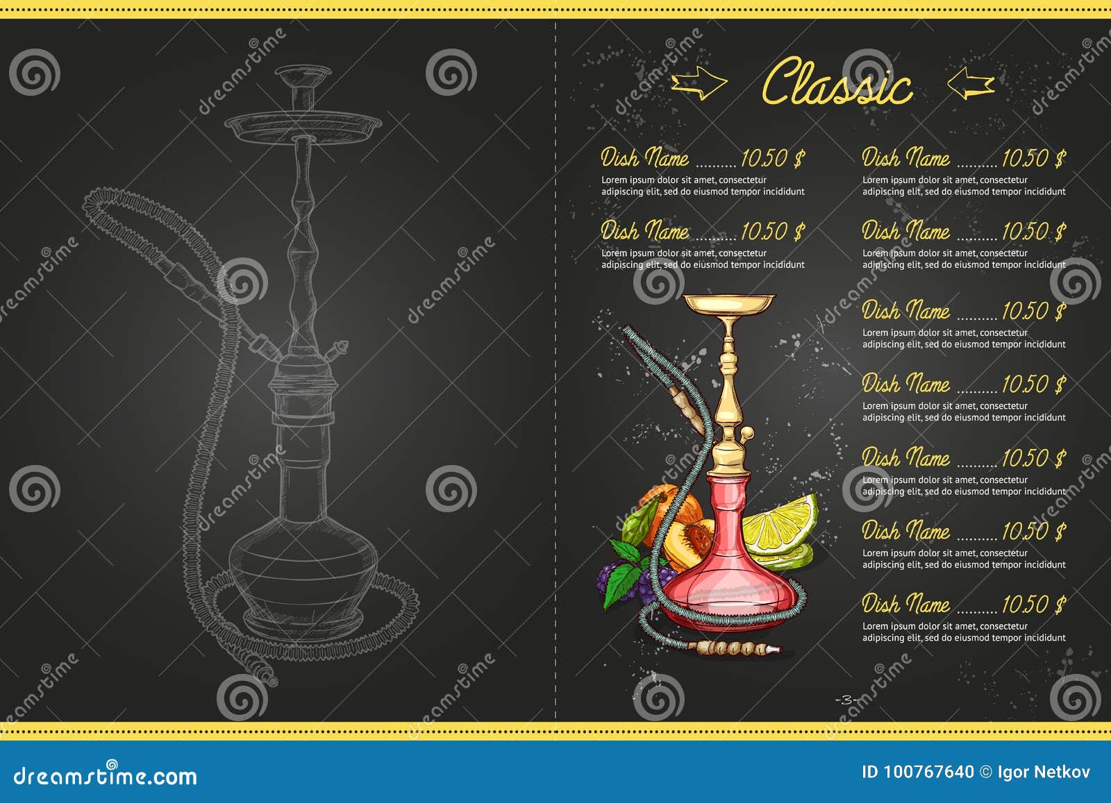 Hookah Bar Menu Vector Illustration, Cartoon Flat Smoking Lounge Bar ...