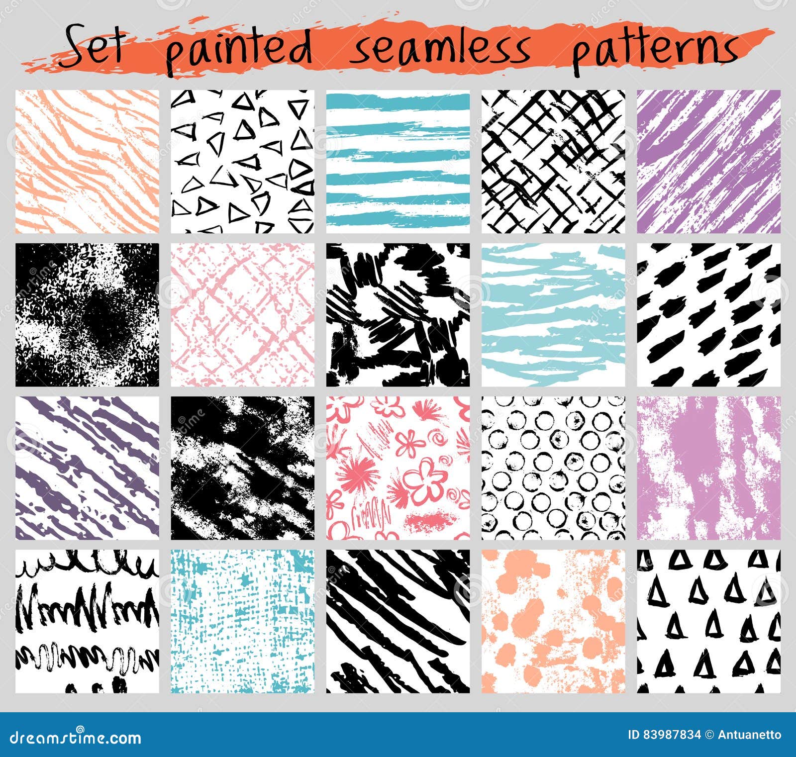 Vector Color Painted Seamless Pattern Set Stock Vector - Illustration ...