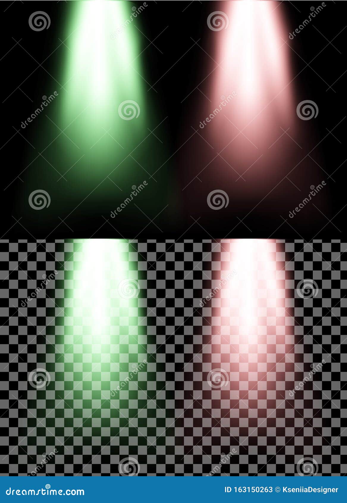Vector Color Realistic Rays of Light. Bright Stage Lighting Stock ...