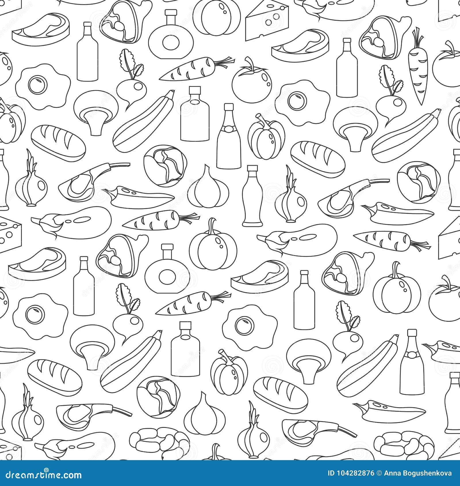 Vector Seamless Pattern of Flat Food and Drink Stock Vector ...