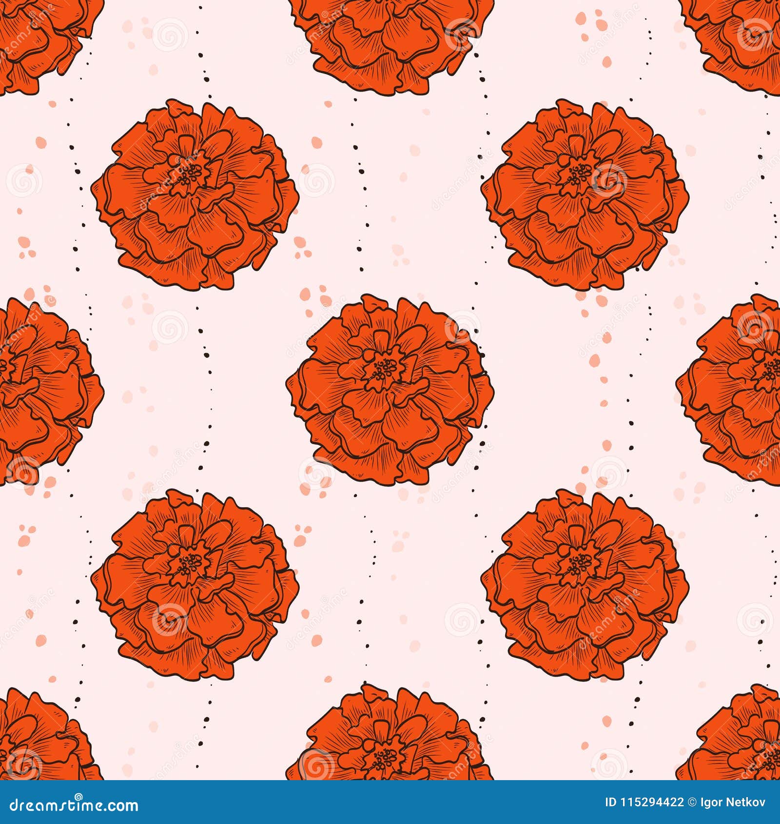 Vector Color Seamless Pattern of Marigold Flowers Stock Vector ...