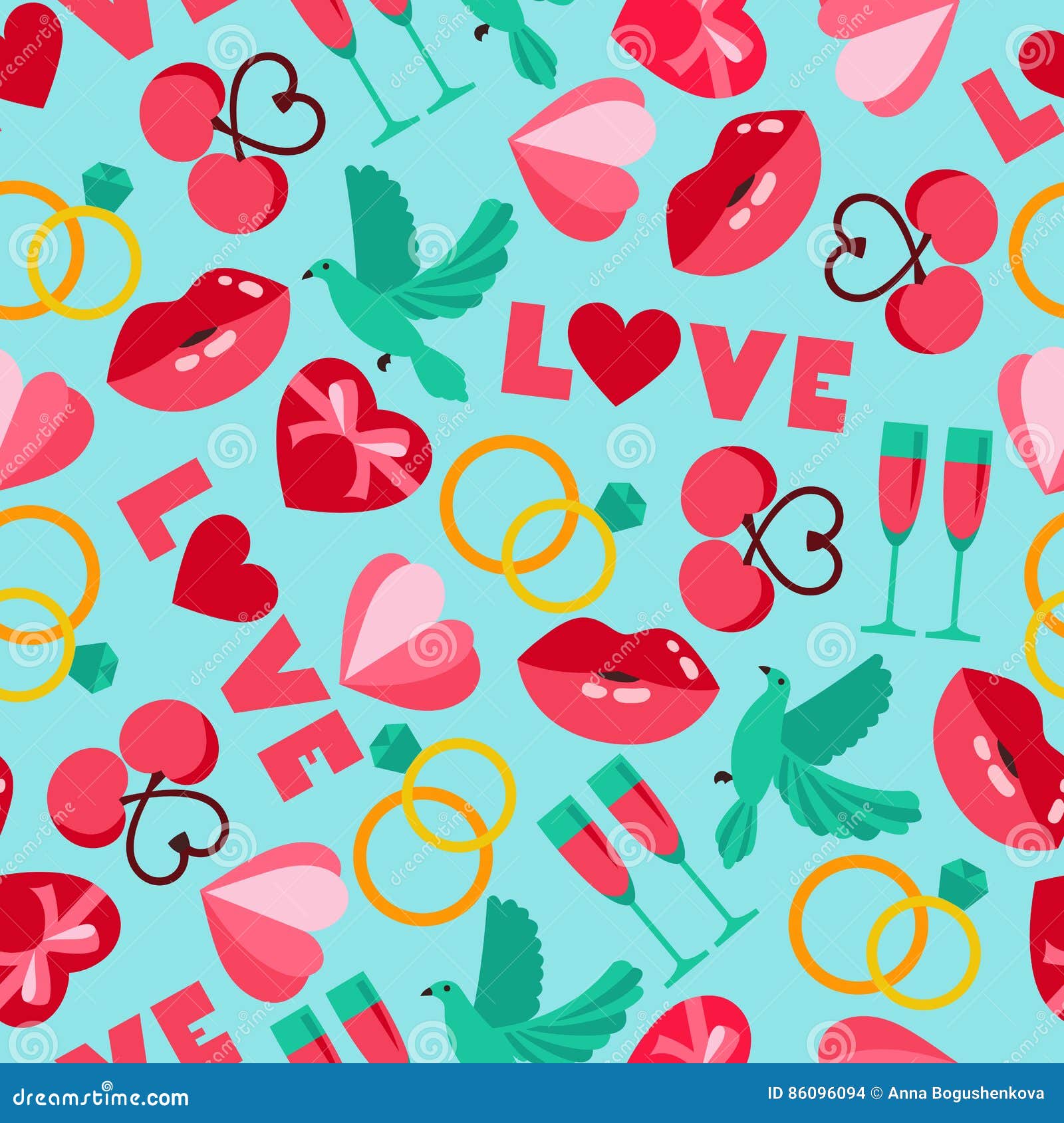 Vector Color Seamless Pattern of Wedding and Love Symbols Stock Vector ...